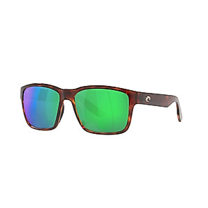 Costa Del Mar Mens Paunch Square Sunglasses, Tortoise/Polarized Green Mirrored 580P, 57 mm