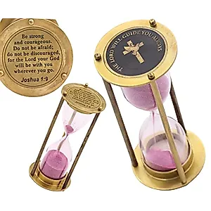 Brass Hour Glass with Religious Quotes, Unique Sandglass for Son, Grandson, Daughter, Father, Mother, Husband, and Some one You Love. (Old Brass Joshua 1:9 Black)