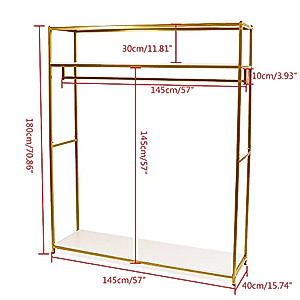 GDAE10 1.8m Height Gold Garment Rack with Three-tiers Wood Board Stand Iron Wedding Dress Bridal Garment Rack Dress Display Stand Floor Hanger Storage Rack for Home Wedding Clothing Store
