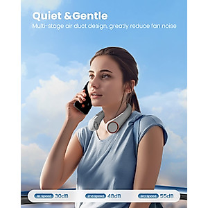 Gaiatop Portable Neck Fan, Rechargeable Hands Free Bladeless Portable Mini Fans, 3 Speeds 72 Air Outlet, Free Adjustment Personal Wearable Neck Fan Suitable for Traveling Office White