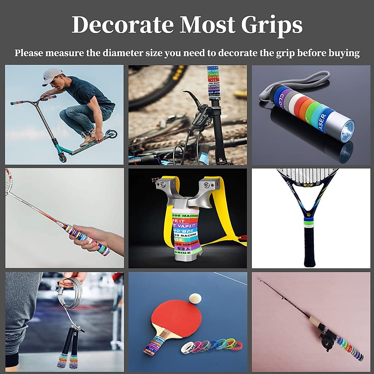 Silicone Handle Band Anti Slip Rubber Ring,Racket Handle Grip Fix Ring,for Slingshot Fishing Rod Bicycle Grip Cool Decoration(10Pcs Random Mixed)