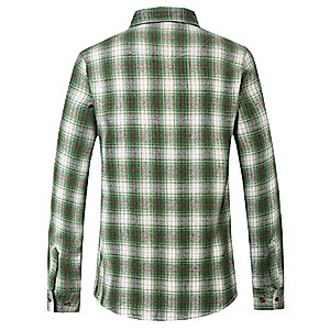 SSLR Flannel Shirts for Men Long Sleeve Button Down Shirt Lightweight Plaid Brushed Casual (Large, Green Brown)
