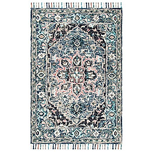 SAFAVIEH Aspen Collection Accent Rug - 4' x 6', Pink & Blue, Handmade Boho Braided Tassel Wool, Ideal for High Traffic Areas in Entryway, Living Room, Bedroom (APN124U)