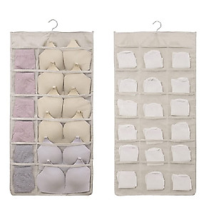 Hanging Closet Organizer for Underwear, Space Saving Storage Pocket Bag Dual-Sided for Bra,Jewelry,Stockings,Panties, Socks, 30 Pockets