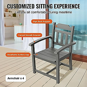 VEVOR 5 Pieces Patio Dining Set, Outdoor Square Furniture Table and Chairs, All Weather Garden Furniture Table Sets, HIPS Small Patio Conversation Set, for Lawn, Deck, Backyard, Poolside, Light Gray