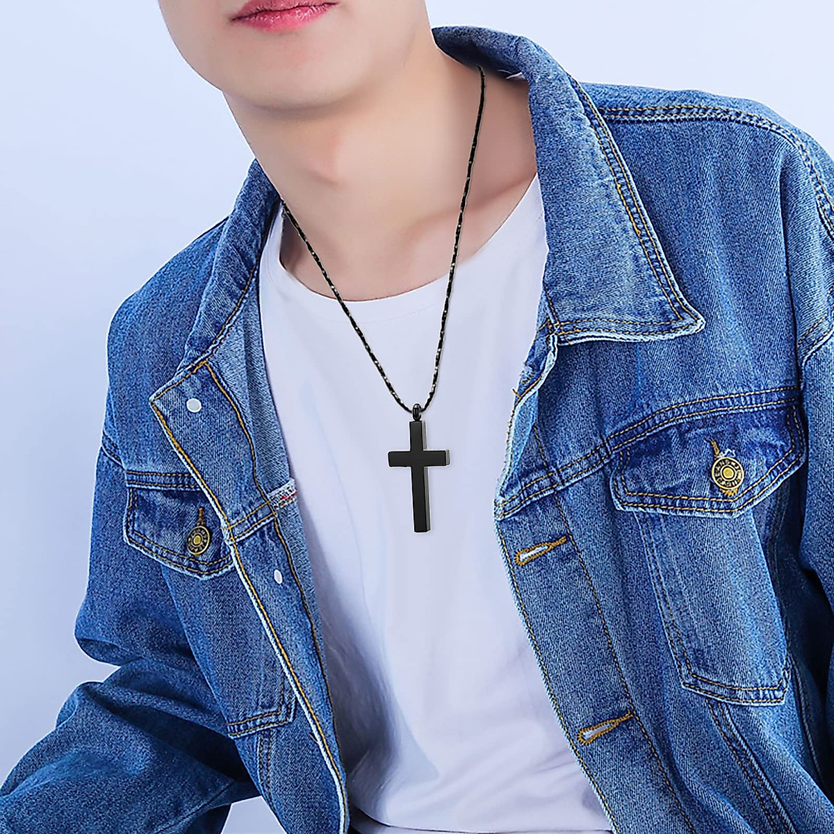 Imrsanl Crystal Cross Necklace for Ashes - Stainless Steel Keepsake Cremation Jewelry - Religious Cross Memorial Urn Necklace for Pet Human Ashes Pendant (Black)