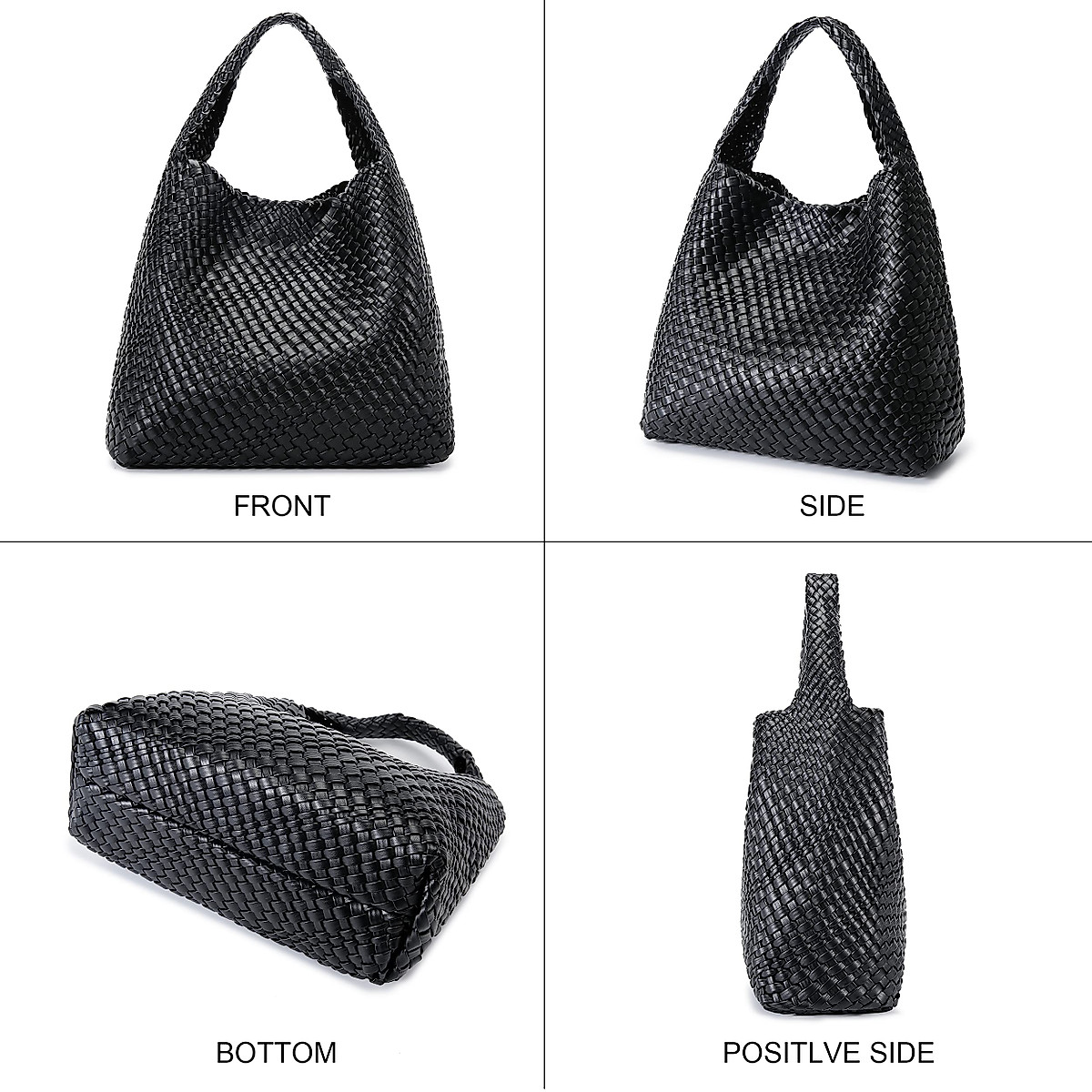 Fashion Woven Purse for Women Top-handle Shoulder Bag Soft Summer Hobo Tote Bag (Black)