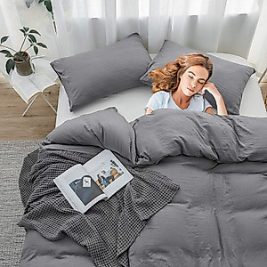 Vailge 3-Piece Duvet Cover Set King Size, 100% Washed Microfiber Bedding Sets,Ultra Soft and Breathable Comforter Cover with Zipper Closure & Corner Ties (Not Include Comforter) (King, Grey)