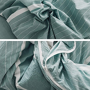 HYPREST Blue Striped Duvet Cover, 100% Cotton Duvet Cover Queen Soft Breathable Bedding Set
