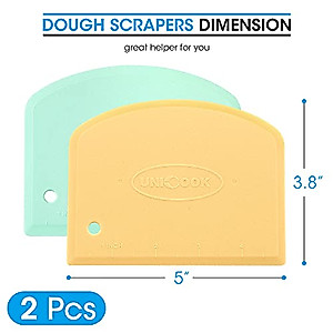 Unicook Dough Scraper, Flexible Bowl Scraper, Nonslip Bench Cutter with Measurement, Pastry Chopper, Multipurpose Kitchen Tool for Dough, Pastry, Pizza, Bread, Baking, Cake and More, 2 Pack