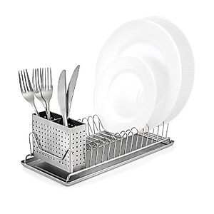 Polder 3-Piece Compact Dish Rack Includes Utensil Holder, Wire Rack and Rimmed Catch Tray - 100% Stainless Stel