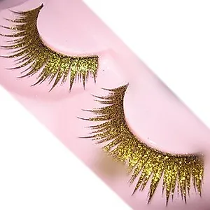Goege Shiny Long and Thick Exaggerated False Eyelashes Extension for Women Girls Cosplay Fancy Ball Halloween (Gold)