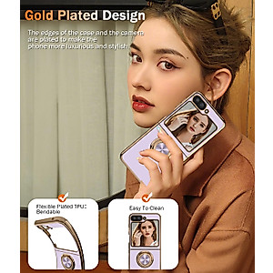Jasmeas for Galaxy Z Flip 5 Case for Women Girl, Luxury Soft Back Cover with Ring Holder Plating Rose Gold Edge 360° Kickstand Slim Flexible Phone Case for Samsung Galaxy Z Flip5 (2023), Purple