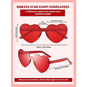 Weewooday 40 Pairs Heart Glasses Rimless Heart Shaped Frameless Sunglasses Transparent Sunglasses Tinted Eyewear(Red)