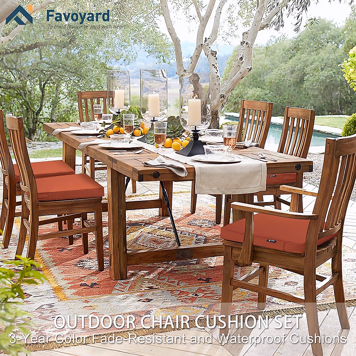 Favoyard Outdoor Chair Cushions 19"W x 19"D x 2"T Set of 4 Patio Chairs Cushions 3-Year Fade Resistant & Waterproof Cushions for Outdoor Furniture with Hidden Zipper, Attach Straps for Dining Chairs