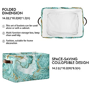 xigua Teal Turquoise Marble Storage Basket Large Collapsible Rectangle Storage Bin Toys Clothes Organizer for Closet Shelf Nursery Bedroom Home Decor