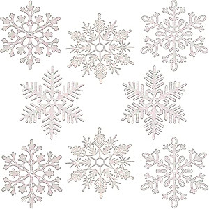 Large Snowflakes Extra Large Outdoor Christmas Ornaments Glittered Snowflakes Decorations Oversized Christmas Ornaments Snowflake Window Hanging Decorations (White Cute Style, 8 Pcs)