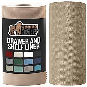 Gorilla Grip Ribbed Drawer Liner and Drawer Liner, Ribbed Liner Size 17.5x10, Waterproof Liners for Drawers, Shelf Liner Size 17.5x20, Non Adhesive Liners, Both in Beige, 2 Item Bundle