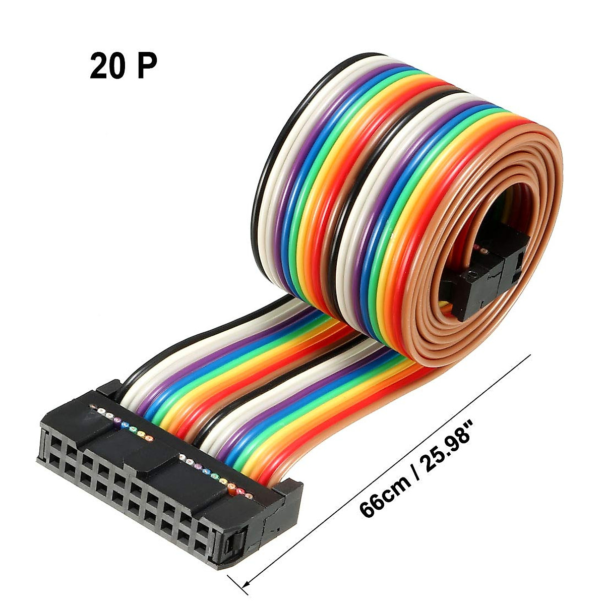 uxcell IDC Rainbow Wire Flat Ribbon Cable 20 Pins 66cm Length 2.54mm Pitch Type-B