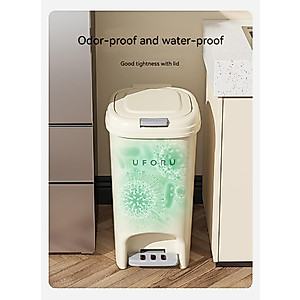 Kitchen Trash Can 6 Gallon Odor Resistant Medium Plastic Trash Can Hands-Free with Pedal and Trash Bag Ring, 6 Gallon Milky White