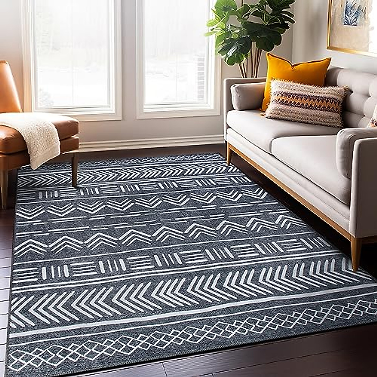 Rugshop Contemporary Geometric Bohemian Stain Resistant Flat Weave Eco Friendly Premium Recycled Machine Washable Area Rug 8'4"x11'6" Dark Gray