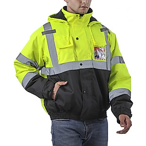 Reflective Hi Vis Winter Jacket, Safety Yellow Jackets for Men, High Visibility Work Construction Jackets