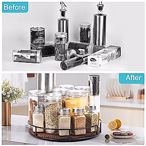 [ 2 Pack ] 9"& 10" Lazy Susan Organizer - Non-Skid Wood Turntable Organizer for Cabinet, Pantry, Kitchen Countertop, Refrigerator, Spice Rack, Carbonized Black