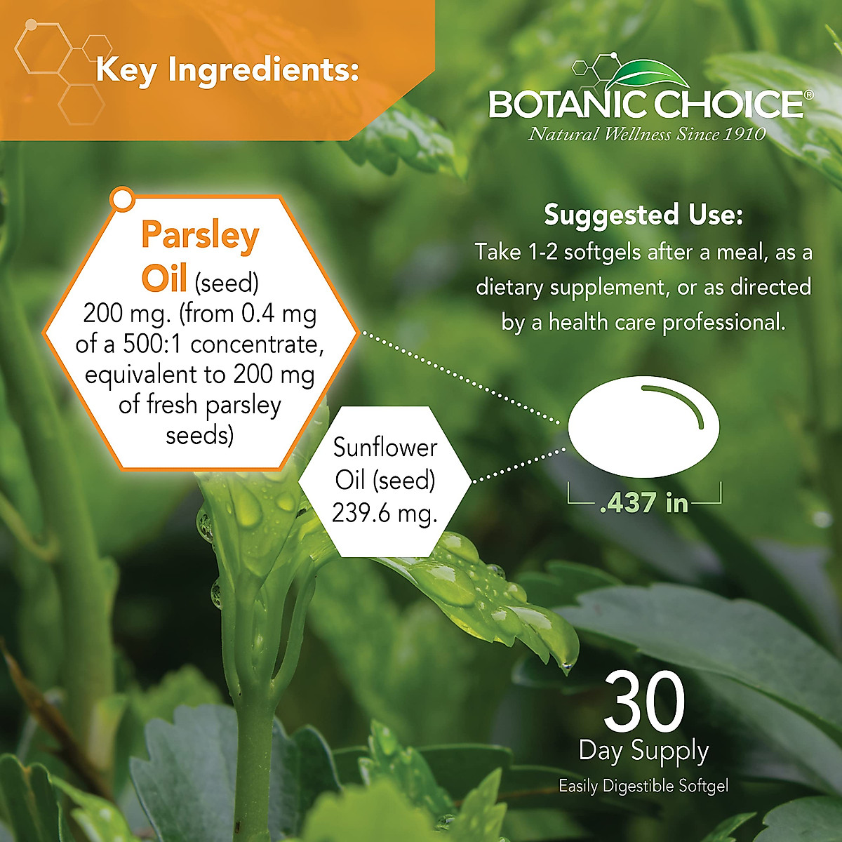 Botanic Choice Parsley Seed Oil-for Bad Breath from Odor-Causing Foods-Odor Neutralizer from Within-Breath Freshener gels-60 Softgels