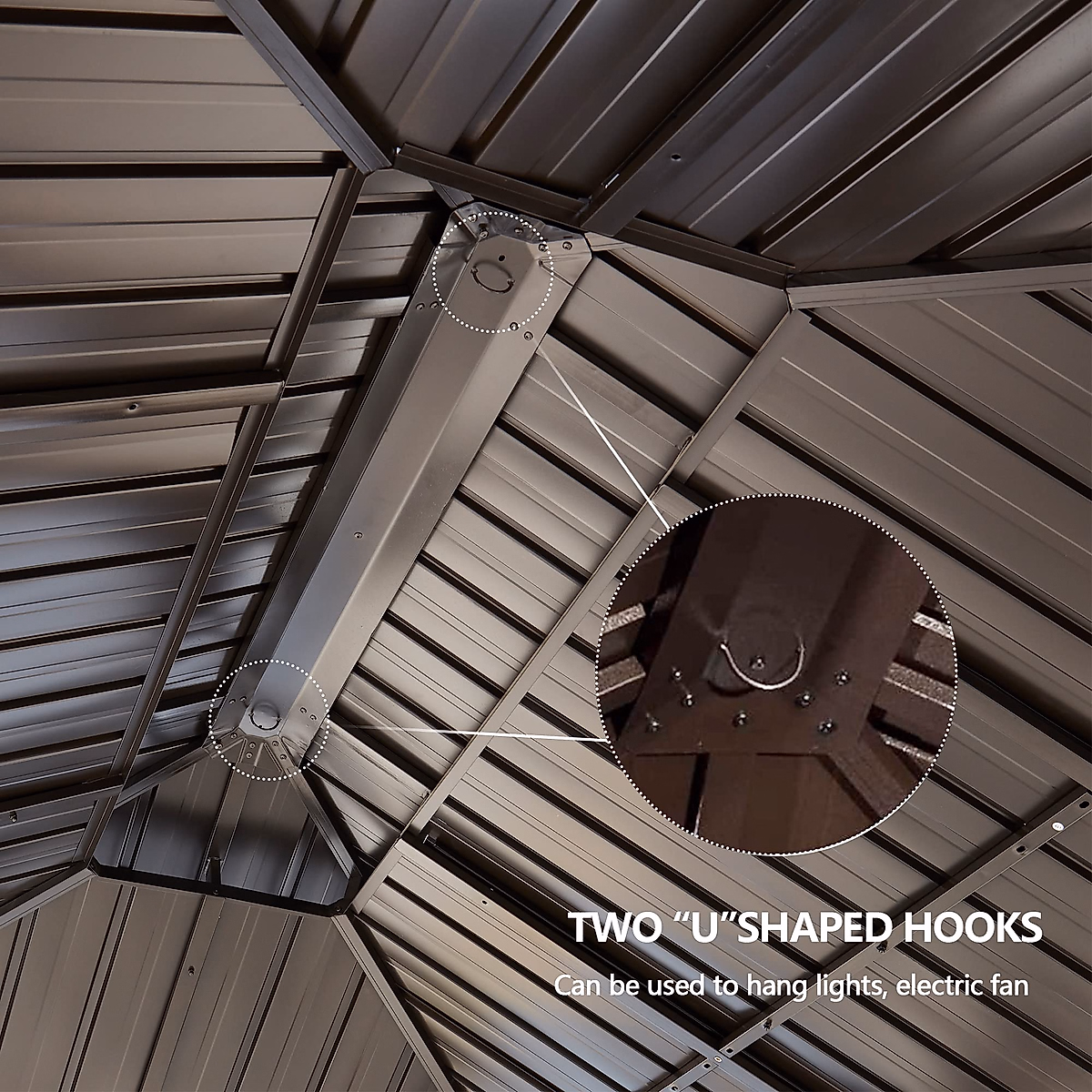 Ulax Furniture 12' x 16' Outdoor Gazebo Patio Permanent Hardtop Pergola with Aluminum Frame Galvanized Steel Double Roof Mosquito Net and Privacy Curtain