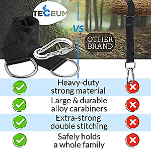 [New 2022] TECEUM Tree Swing Straps Hanging Kit (Set of 2) – 5 ft 8 ft 10 ft – Heavy-Duty Camping Hammock Strap (2,000 lb) – with Safety Lock Carabiners & Carry Bag – for All Swing Types – Outdoors