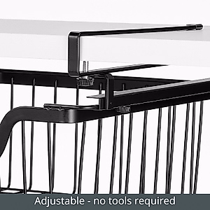 mDesign Wire Under Shelf Organizer for Cabinet - Sliding Basket for Under Cabinet Shelf - Hanging Organizer Rack for Kitchen and Pantry with Label Space - Carson Collection - 2 Pack - Matte Black