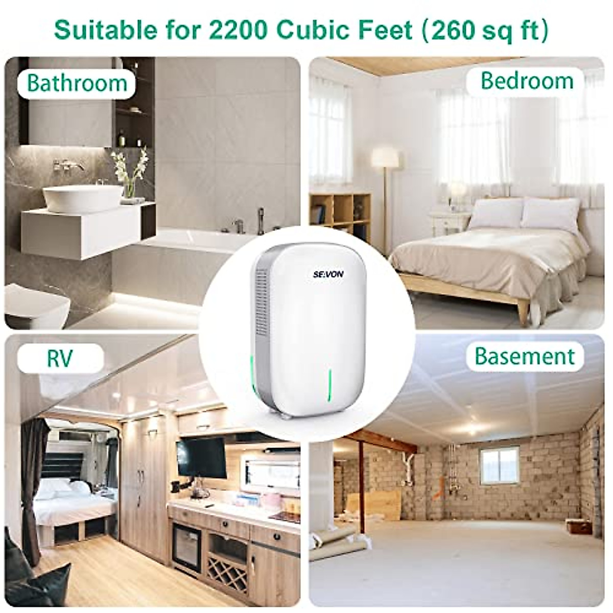 SEAVON 27OZ Dehumidifier Small Dehumidifiers for Home 2200 Cubic Feet (260 sq ft), Portable and Compact 800ML Capacity Quiet Dehumidifiers for Bedroom, Bathroom, RV, Closet, Basements, Auto Shut Off
