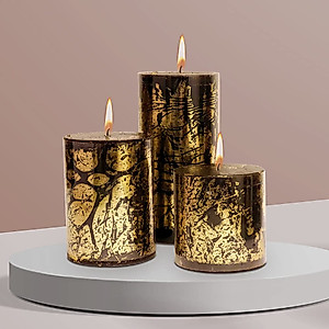 AuraDecor Set of 3 Black Pillar Candles with Gold Finish ( Gift Set , Pack of 3 Candles, 3, 4, 6 inch ), Large