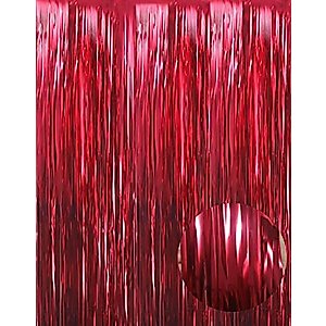 GOER 3.2 ft x 9.8 ft Metallic Tinsel Foil Fringe Curtains for Party Photo Backdrop Wedding Decor (1 Pack,Burgundy)