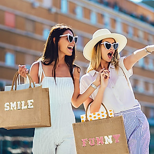 6 Pcs Burlap Jute Tote Bags Bulk Bachelor Party Large Blank Burlap Bags with Handles 6 Pairs Heart Shaped Glasses White Heart Glasses 2 Sets A-z Iron on Letter Patches Glitter Border Repair Patches