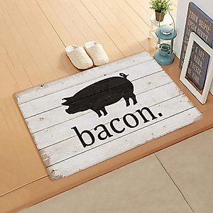 Farmhouse Rectangular Door Mat Indoor Doormat Bath Rugs Non Slip, Washable Cover Floor Rug Absorbent Carpets Floor Mat Home Decor for Kitchen Pig Shadow Printed on Wooden Board (16x24)