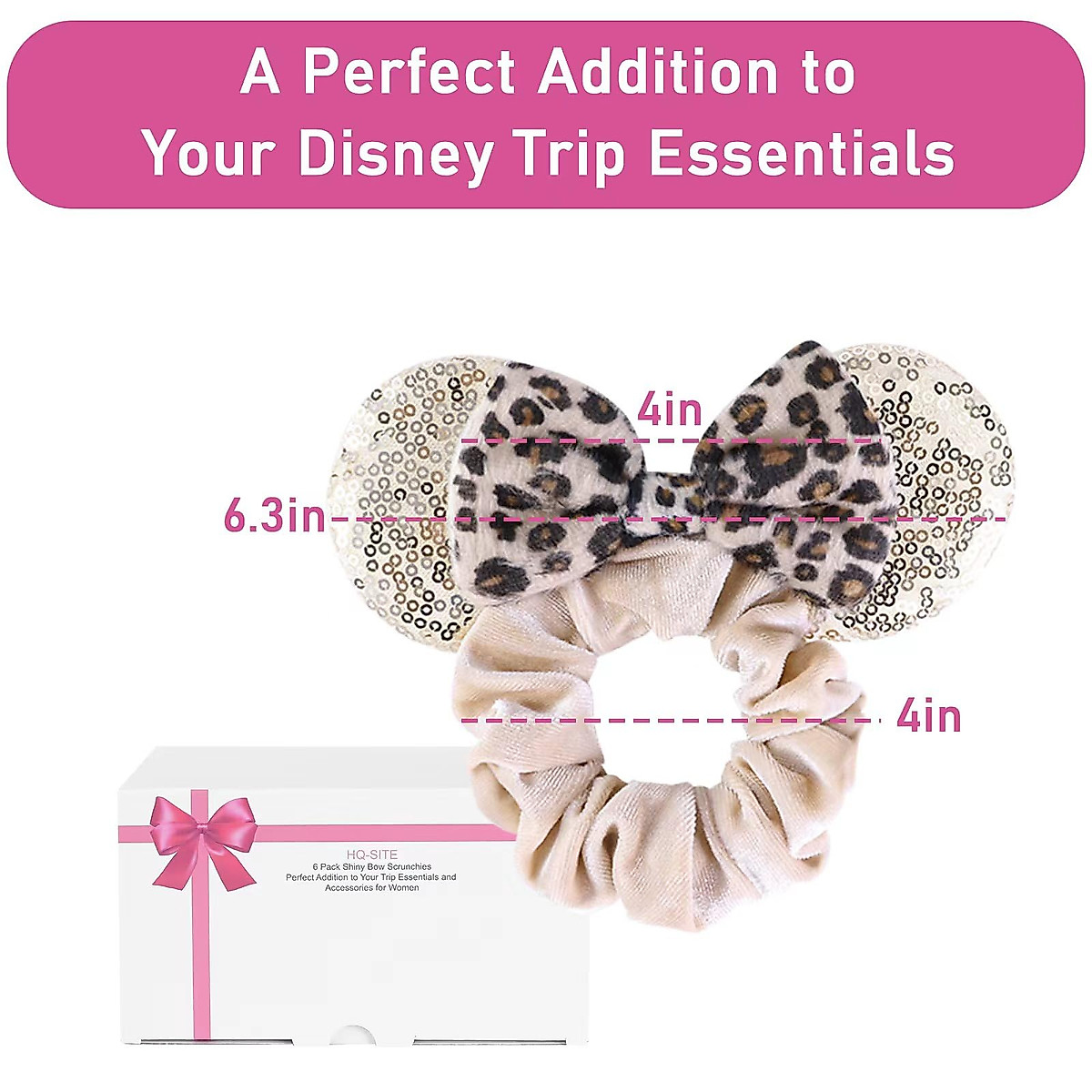 6 Pcs Mouse Scrunchies,Shiny Bows Mouse ears for Birthday Parties, Themed Events, A Perfect Addition to Your Trip Essentials and Accessories For women