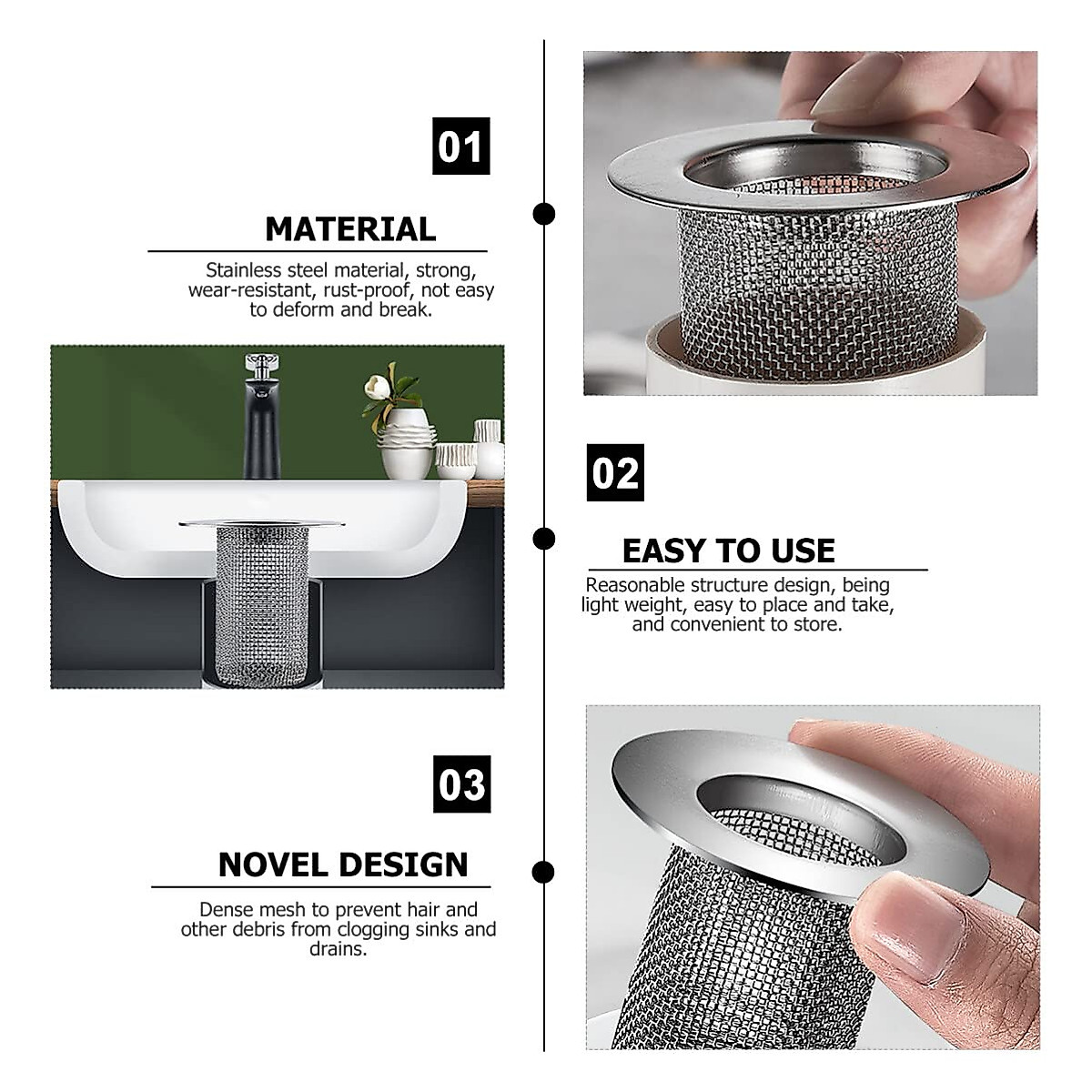 4pcs Filter Hair Catcher for Sink Drain Hair Trap Drain Hole Trap Sink Mesh Strainer Basin Drainage Strainer Sink Mesh Hair Catcher Drain Cover Mesh Sink Strainer Sink Drainer