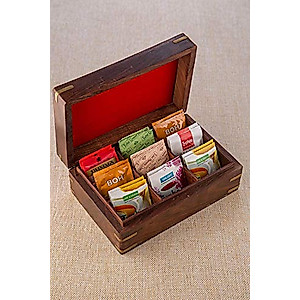Rusticity® Wood Tea Box Organizer | Tea Sampler Gift Set Box, Tea Assortment Box | Tea Caddy for Tea Bags Organizer, Kitchen Storage Box with 9 Compartments | Handmade Storage Box| (9x6 in)