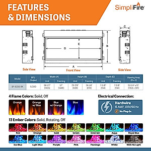 SIMPLIFIRE Scion 55" Clean Face Linear Electric Fireplace - Black, SF-SC55-BK