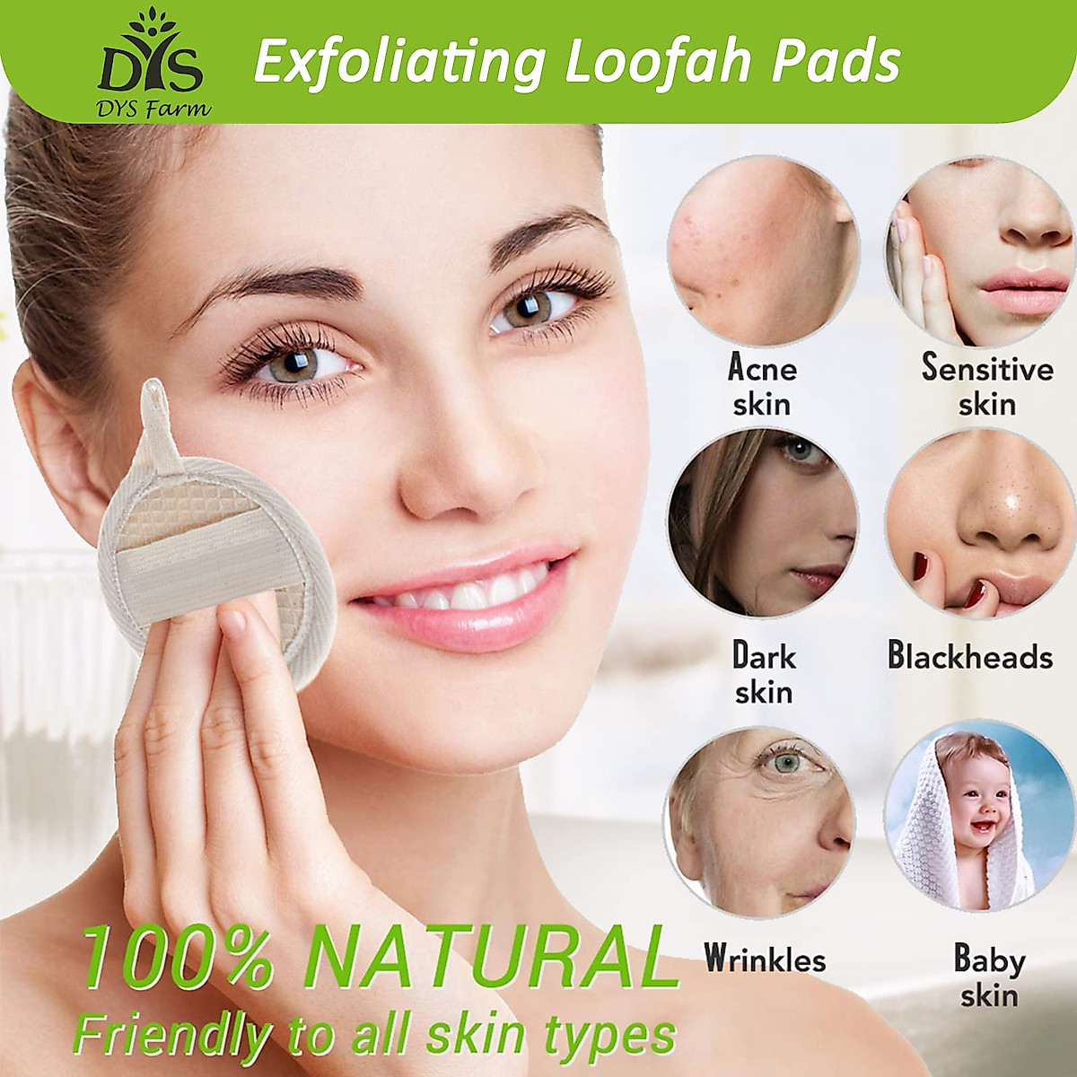 Face Loofah Pads Exfoliating Scrubber, Natural Luffa Facial Cleanser Pad Sponges Exfoliator Scrub Brush 6 Pack for Body Back Dead Skin Cleansing Washing Suitable for Men Women Bath Shower Spa Massage
