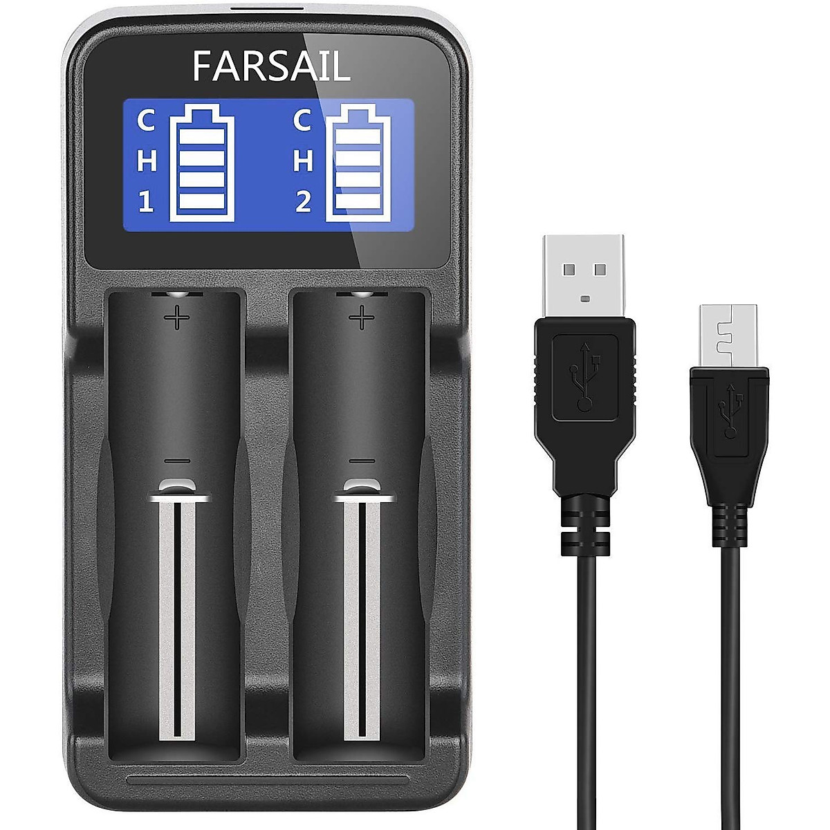 FARSAIL LCD Universal 18650 Battery Charger for 3.7V Li-ion Rechargeable Batteries 18650 18490 18350 17670 17500 16340(RCR123A) 14500 and Ni-MH Ni-CD Rechargeable AA AAA Batteries