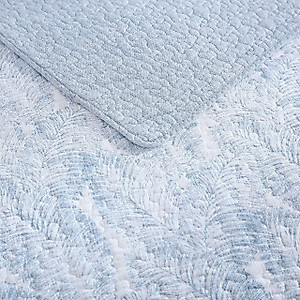 Tommy Bahama - King Quilt Set, Reversible Cotton Bedding with Matching Sham, Coastal Bedding Set with Textured Reverse (Distressed Water Leaves Blue, King)