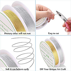 MIKIMIQI 2 Pack Jewelry Wire Craft Wire 20 Gauge Tarnish Resistant Jewelry Beading Wire Copper Beading Wire for Jewelry Making Supplies and Crafting, 0.8mm X 3m for Each Pack (Gold, Silver)