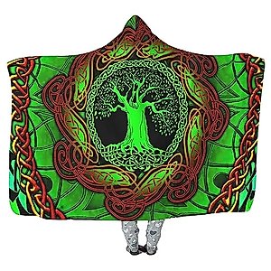 Medieval 3D Printing Hooded Blanket Keeps Warm And Soft Tree Of Life Vegvisir Totem Unisex Winter Wearable Hooded Blanket Double Thick Plush Wool Blanket ( Color : Blanket , Size : 50x60in/130x150cm )