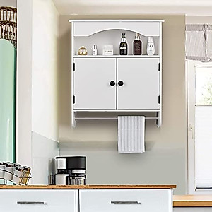 Los muebles White Bathroom Wall Cabinet,Medicine Cabinet with 2 Door Over The Toilet Storage Cabinet Hanging Cabinet with Towels Bar Wall Cabinet for Bathroom Laundry Room Kitchen (White)