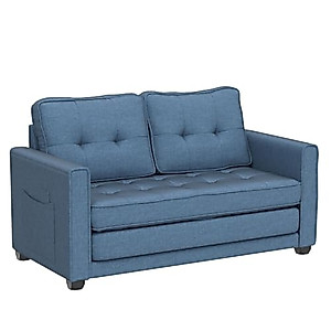 VINGLI Upgraded Loveseat Sleeper, 53.5" W 80" L Convertible Sofa Bed Couch Futon Couches for Living Room, Folding Couch Bed for Small Spaces, Foldable Floor Gaming Sofa Bed for Basement, Navy Blue