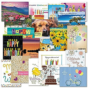Current Mega Birthday Greeting Cards Value Pack – Set of 40 (20 Designs), Large 5 x 7 inches, Envelopes Included