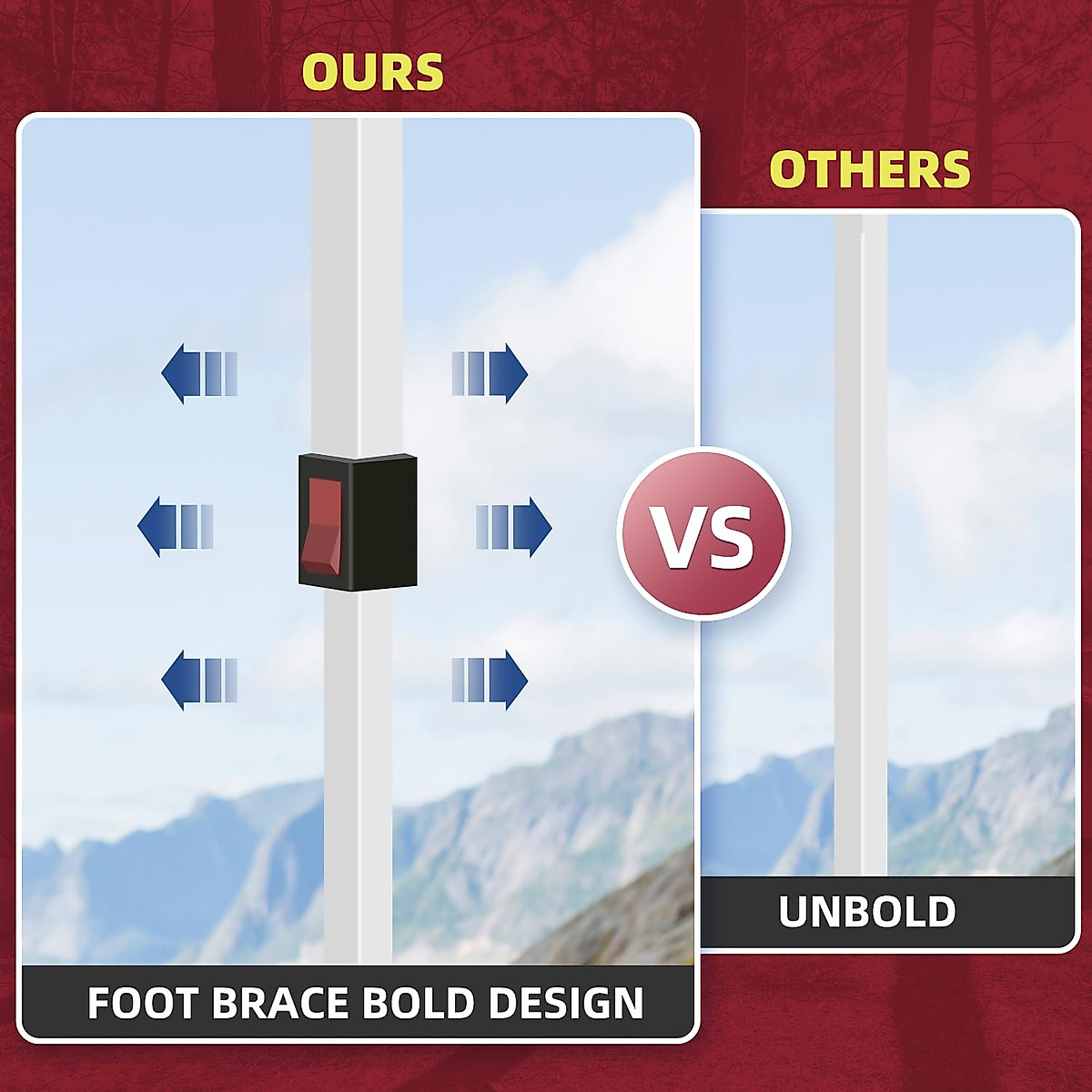 VOYSIGN 10x10 Pop Up Canopy Tent, Outdoor Instant Sun Shelter - Red, Included 1 x Rolling Storage Wheeled Bag, 4 x Weights Bags, 4 x Guylines, 8 x Stakes
