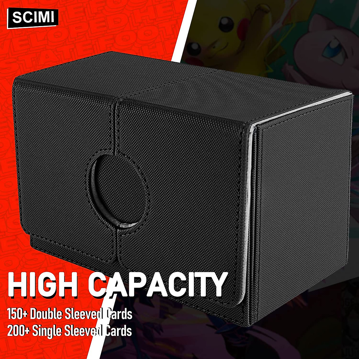 Scimi Large Premium Double Deck Case Box for 200+ Sleeved Cards Case Large Twin Flip Deck Case with Dice Tray Fits MTG/TCG/CCG (Black)
